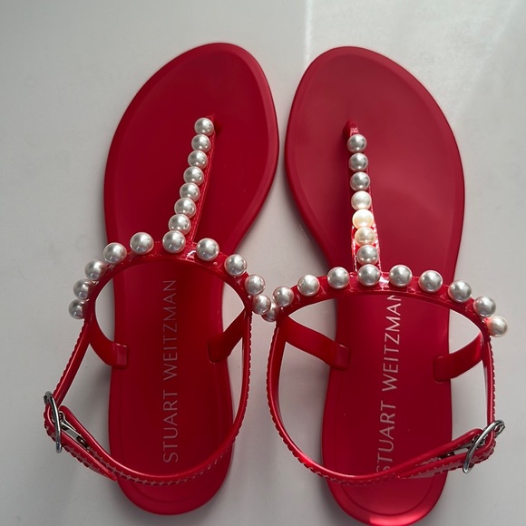 Stuart Weitzman | Shoes | Stuart Weitzman Red Jelly Sandals With Pearl ...